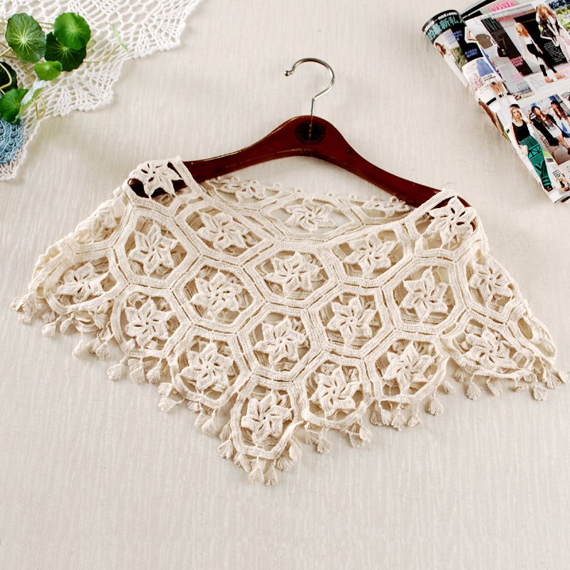 White / Beige Lace Blouse Bat Shirt Waistcoat Openwork Crochet Loose ...