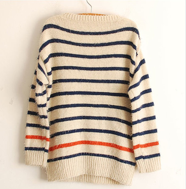Handmade Big Naval Anchor Color Block Stripe Loose Long Sleeve O-neck ...