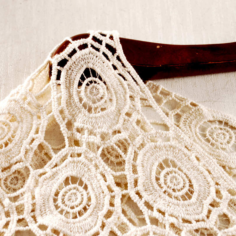 White / Beige Lace Blouse Bat Shirt Waistcoat Openwork Crochet Loose ...