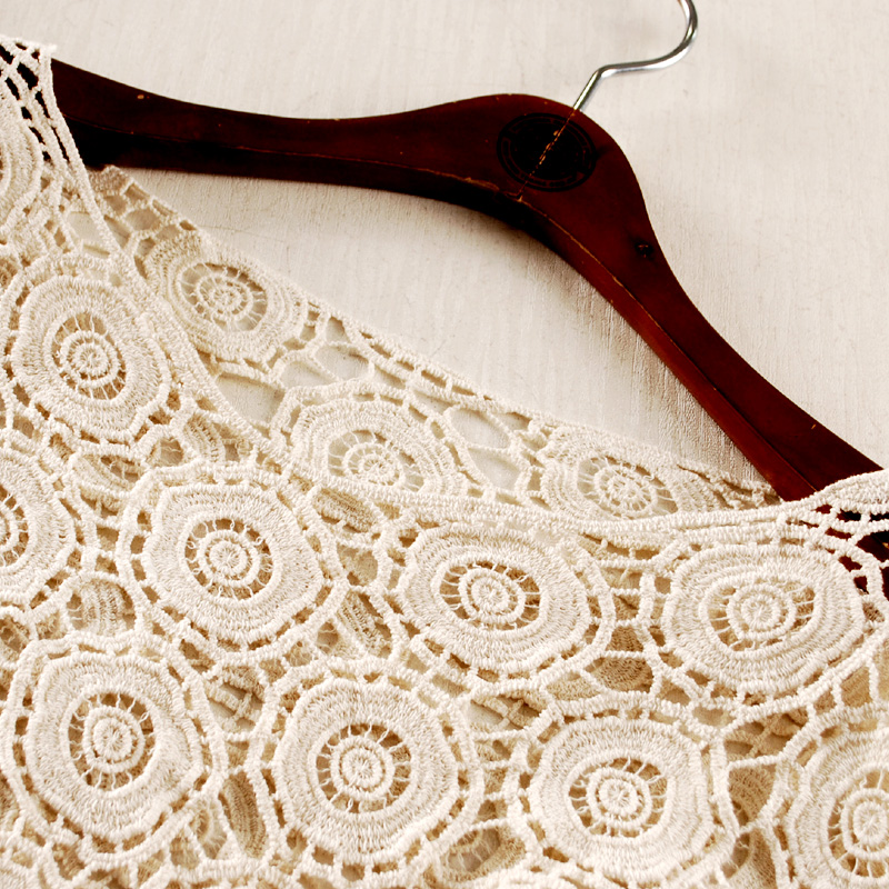 White / Beige Lace Blouse Bat Shirt Waistcoat Openwork Crochet Loose ...