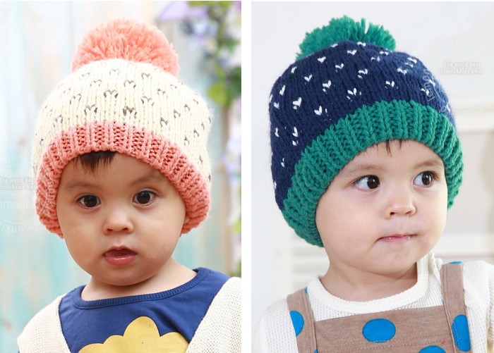Winter Children Plus Velvet Knitted Hat Collision Color Cap on Luulla